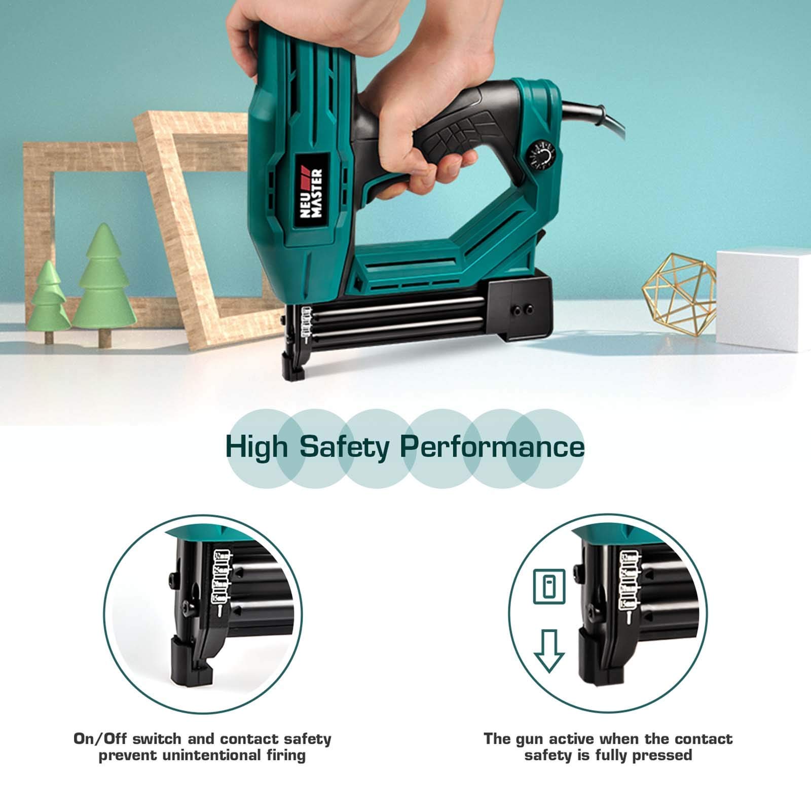 Electric Brad Nailer(1/4'' Narrow Crown Staples 400pcs and Nails 100pcs Included) and Variable Temperature Heat Gun with LCD Digital Display and 6 Nozzles Attachments