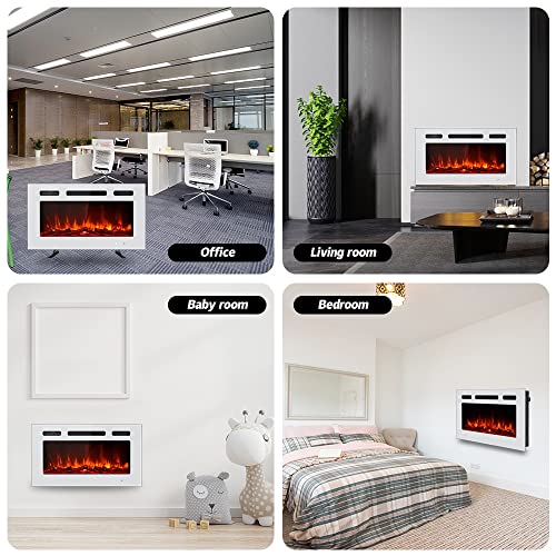 Maxhonor Electric Fireplace Insert Wall Mounted Freestanding Heater with Remote Control, 1500/750W (30 inch, White)