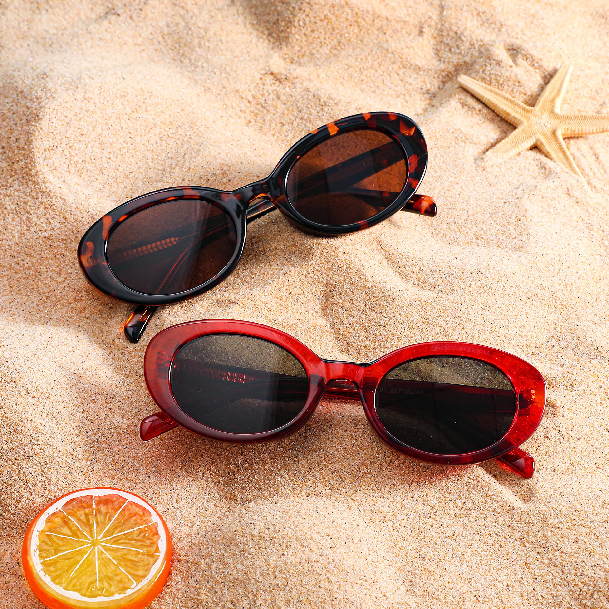 FEISEDY Sunglasses Womens, Retro Oval Cateye Sun Glasses Men, Small 90s Style B4128