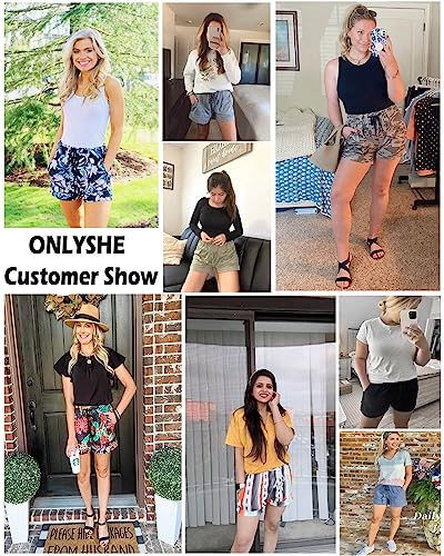 ONLYSHE Women's Floral Shorts Athletic Workout Running Lounge Short Pants with Pockets