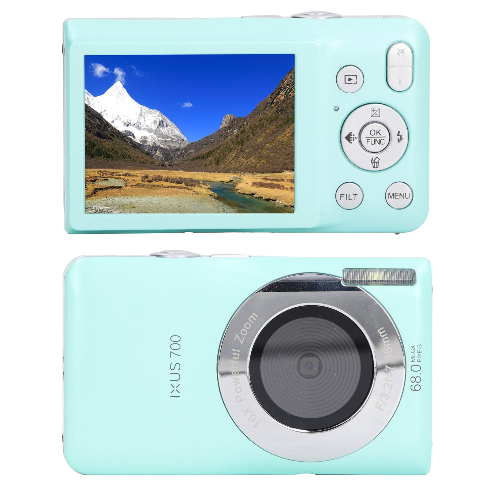 Compact Digital Camera, 2.7in Screen Photo and Video 68MP Digital Camera 750mAh Battery Beauty Filter for Daily (Green)