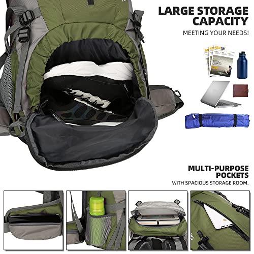 King'sGuard 70L Hiking Backpack with Rain Cover Lightweight Travel Backpack Waterproof Camping Backpack Daypack for Outdoor -Frameless (Army Green)