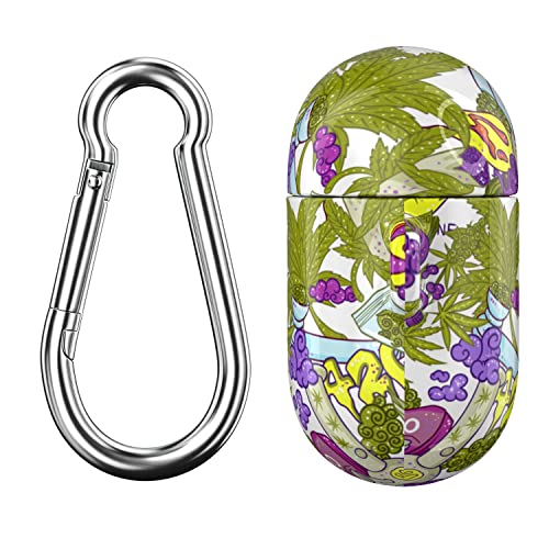 Hard Case Compatible with AirPods Pro 2 | AirPods Pro | AirPods 3 gen 2 1 Smoking Plastic Cover High Design Pot Leaf Trippy Earpods Protective Hook Shockproof Stoner 420 Weed Portable with Keychain
