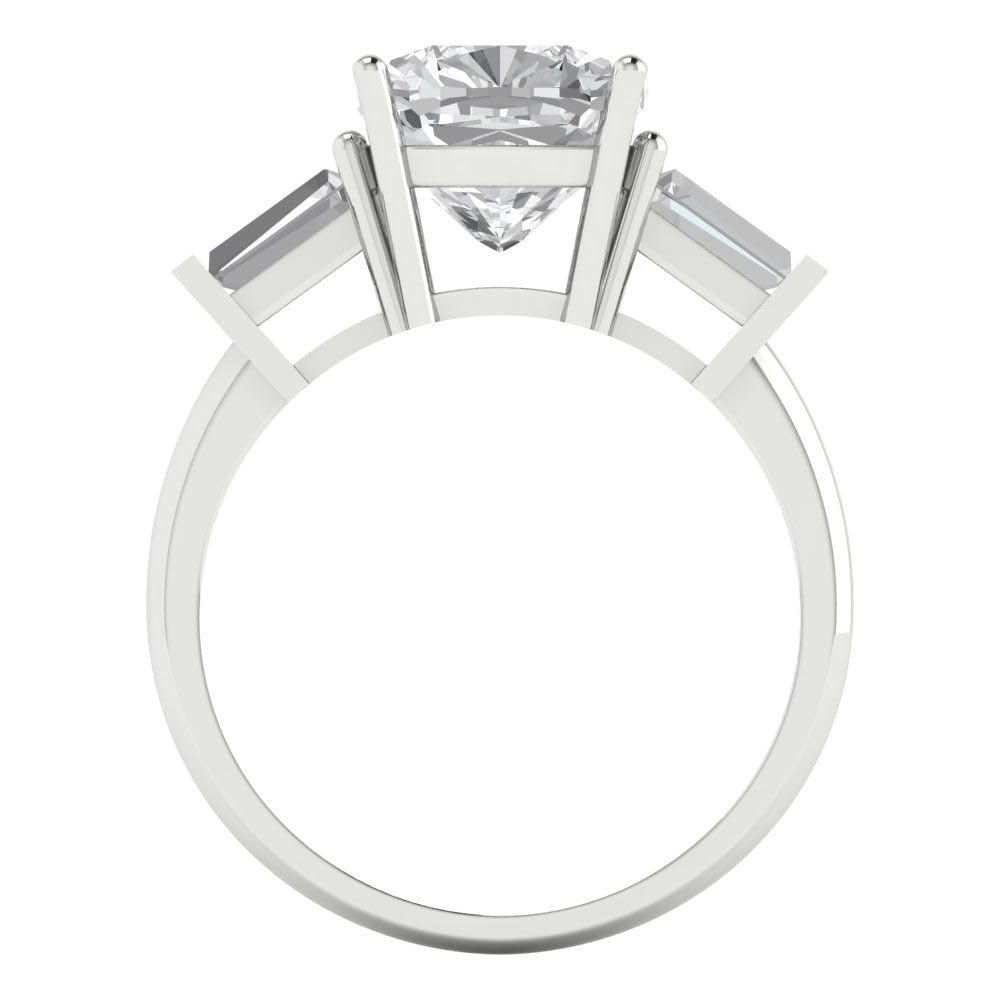 Clara Pucci 3.50 ct Cushion cut 3 stone Solitaire Moissanite Simulant Designer Anniversary Bridal Engagement Ring 14k White Gold