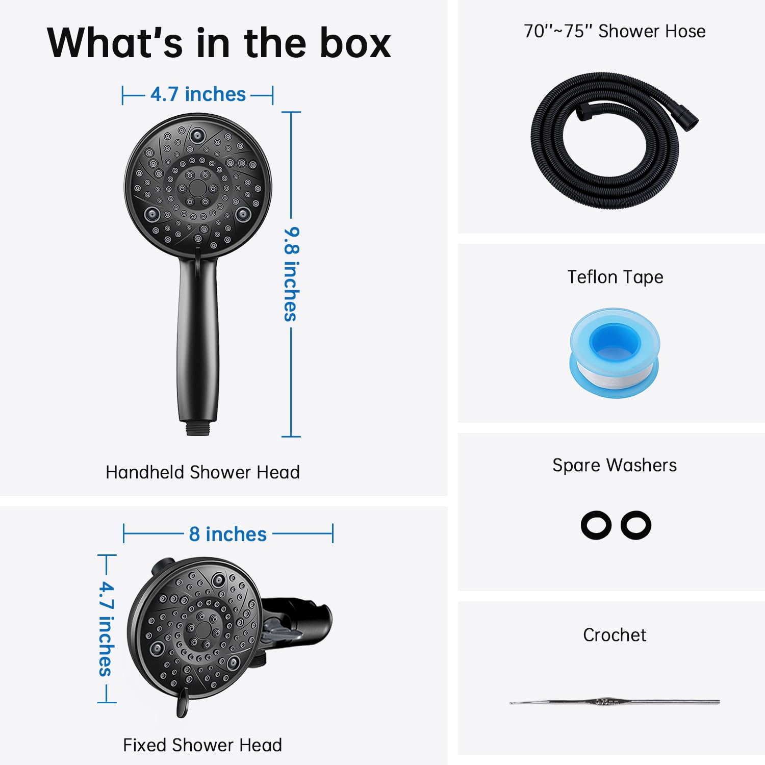 G-Promise High Pressure Dual Shower Head with Handheld Combo | 8 Settings Fixed Shower Head Built-in 3-Way Diverter | 72 Inch Stainless Steel Flexible Hose | 8 Spray Modes Handheld Shower Head