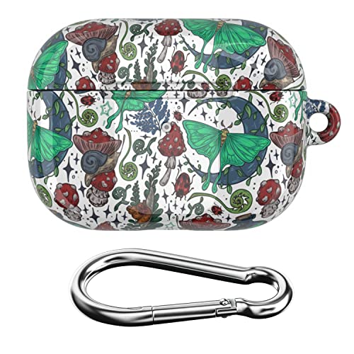 Hard Case Compatible with AirPods Pro 2 | AirPods Pro | AirPods 3 gen 2 1 Cute Design Fungi with Keychain Cover Protective Earpods Portable Witchy Ferns Ladybugs Hook Plastic Shockproof Luna Moths