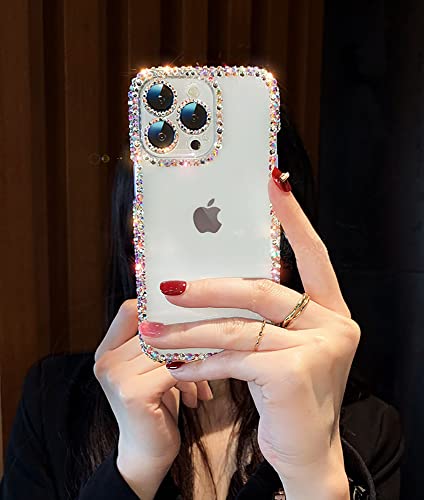 Poowear Compatible with iPhone 13 Pro Max Case Luxury Bling Rhinestone Glitter Phone Case for Women Girl 3D Diamond Silicone Clear Protective Case Cover