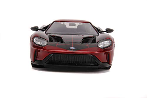 Jada Toys Marvel 1:24 2017 Ford GT Die-cast Car with 2.75" Miles Morales Spider-Man Figure, Toys for Kids and Adults Black and Red