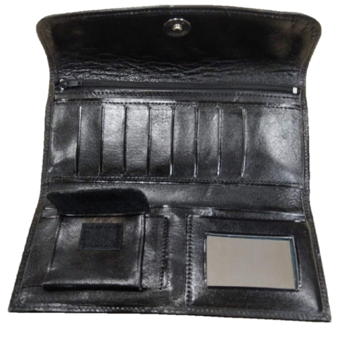 Sharpshooter Ladies Tooled Leather Western Blossoming Roses Trifold Wallet (BLACK)