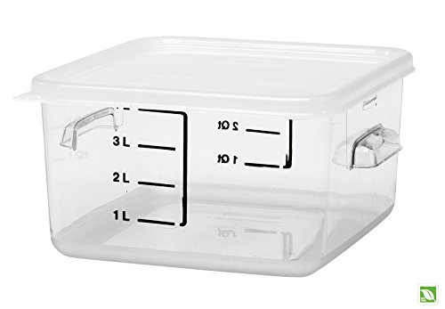 Rubbermaid Commercial Products-FG630400 Plastic Space Saving Square Food Storage Container For Kitchen/Sous Vide/Food Prep, 4 Quart, Clear, LID SOLD SEPARATELY