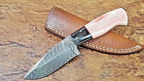 Carepro Hand Forged Damascus Steel Knife Colored Bone Handle Custom Made Hunting Knife