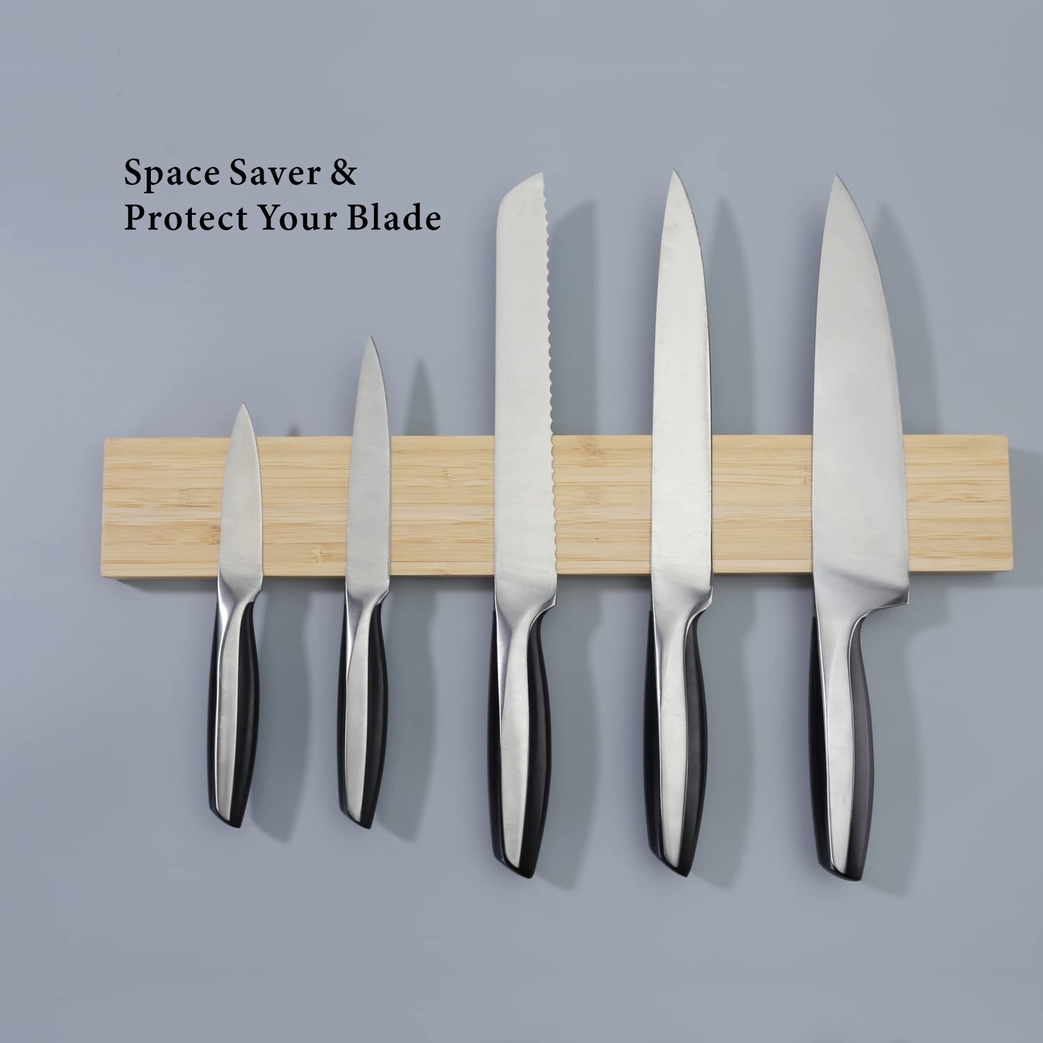 KITCHENDAO Bamboo Magnetic Knife Holder for Wall 17 inch Knife Magnetic Strip Bar Rack- 50% Stronger Magnet - Safe, Secure & Easy Storage Solution for Kitchen Knives, Metal Utensils & More