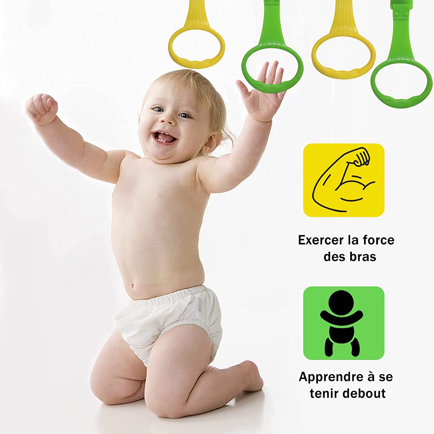 DJEDJEO 4 Pack Baby Toddler Crib Pull Ring Baby Bed Stand Up Rings Kids Walking Training Tool