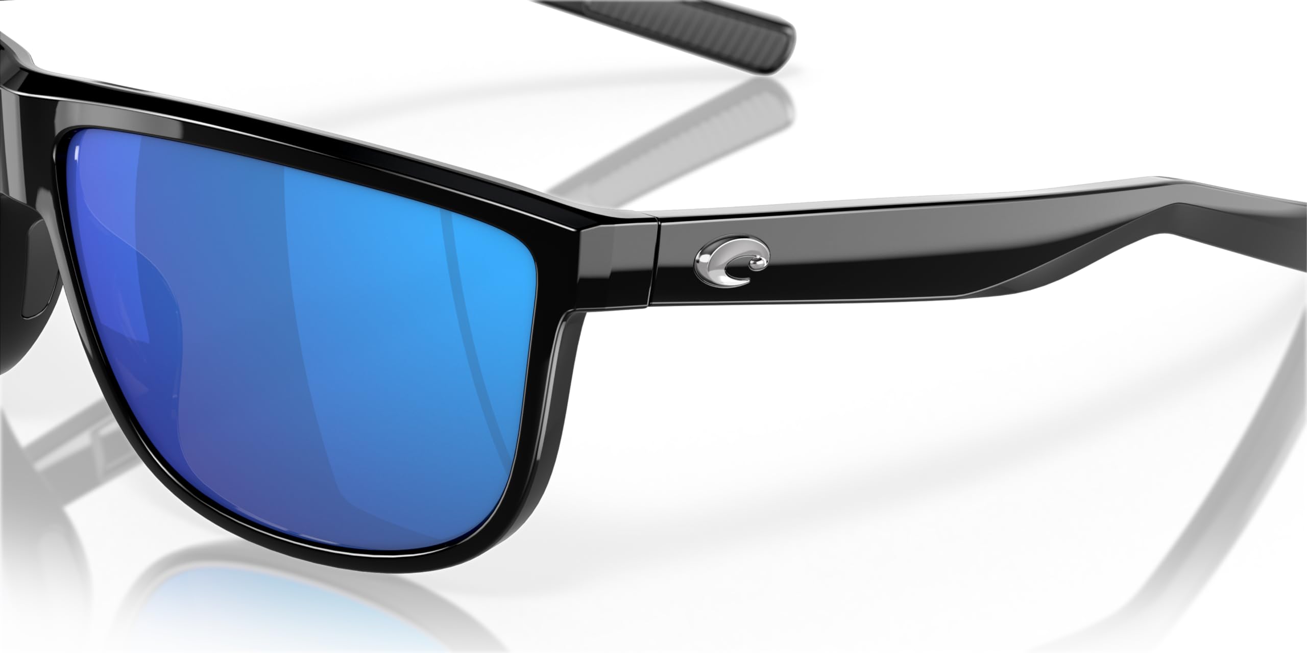Costa Unisex Sunglasses Shiny Black Frame, Blue Mirror Lenses, 61MM