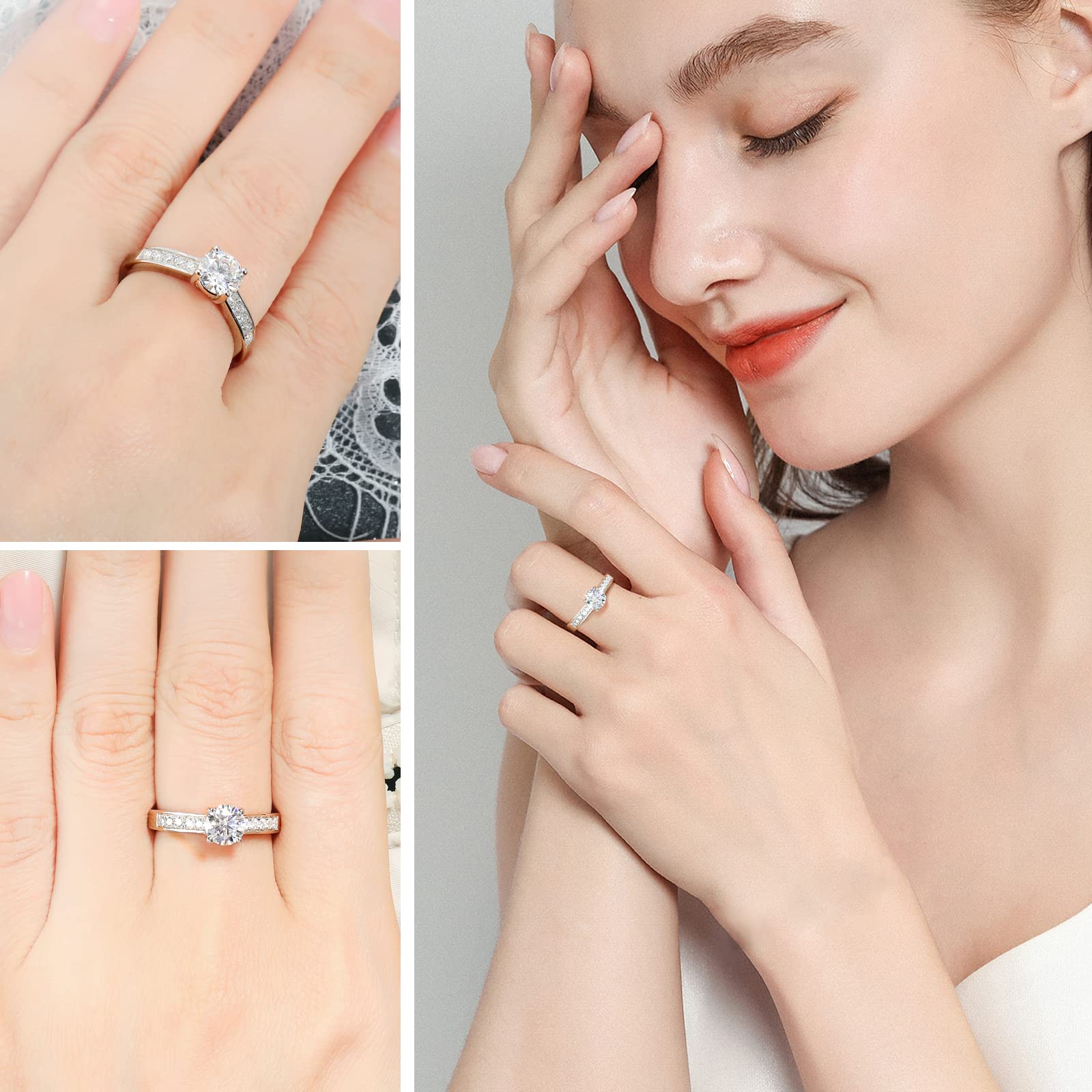 DAYBYDAY Moissanite Rings for Women 925 Sterling Silver 1ct Created Diamond Wedding Rings Moissanite Engagement Ring Size 10