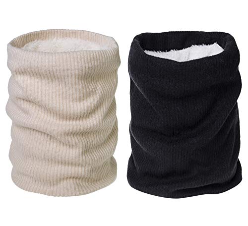 Chalier Infinity Scarf Winter Double-Layer Neck Warmer Knit Fleece Lined Circle Loop Scarves Gifts(black+khaki)