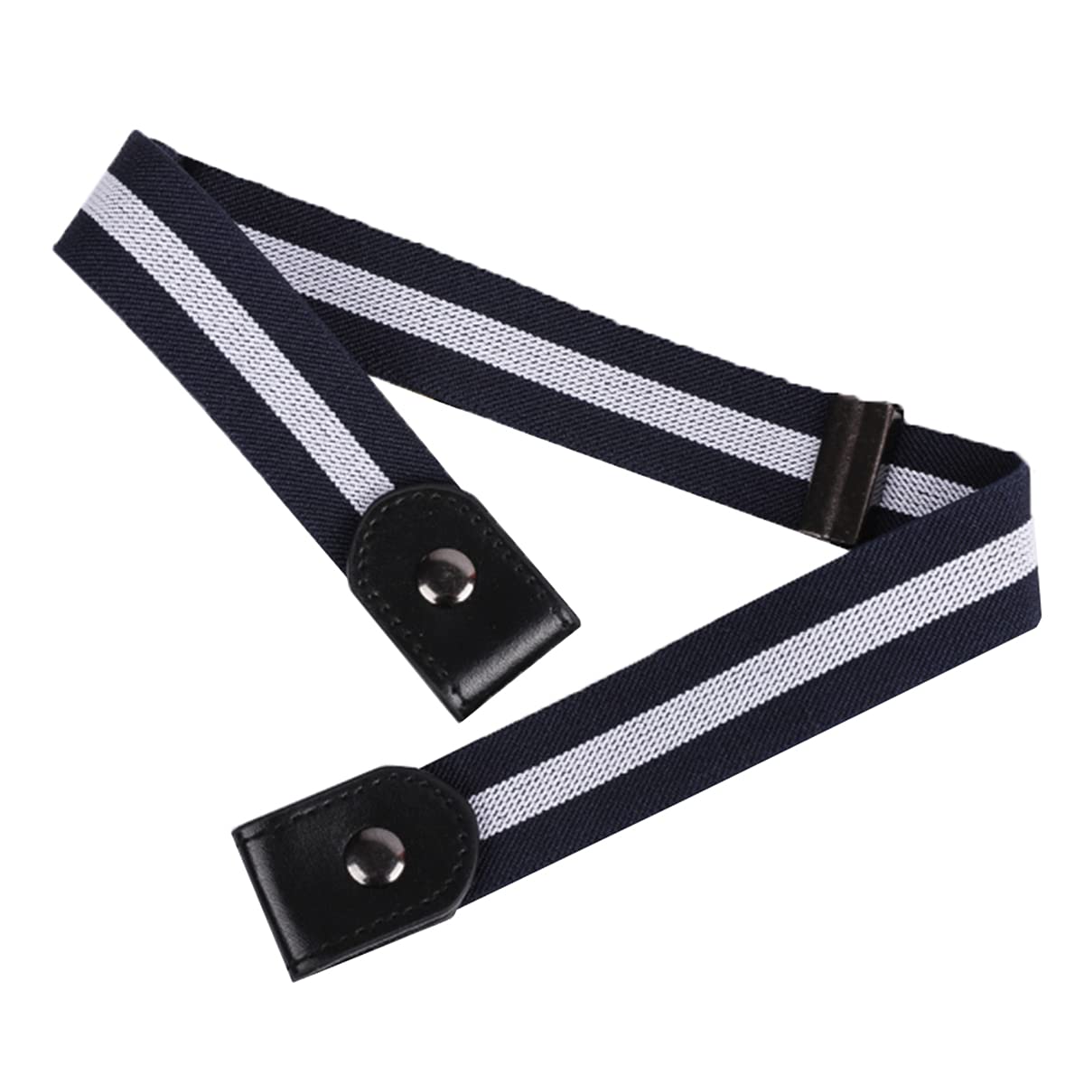 CWT Men and women all-match invisible lazy belt, adjustable length loose elastic belt without buckle (Blue and white stripes)