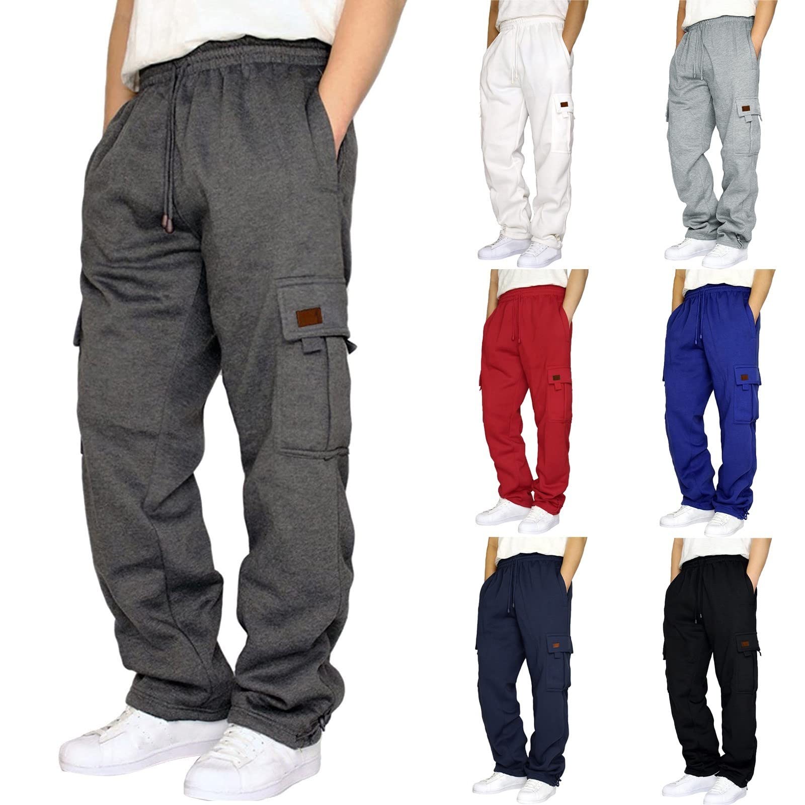 Cargo Pants for Men, Mens Cargo Pants Casual Joggers Athletic Pants Cotton Loose Straight Sweatpants with Pockets E001