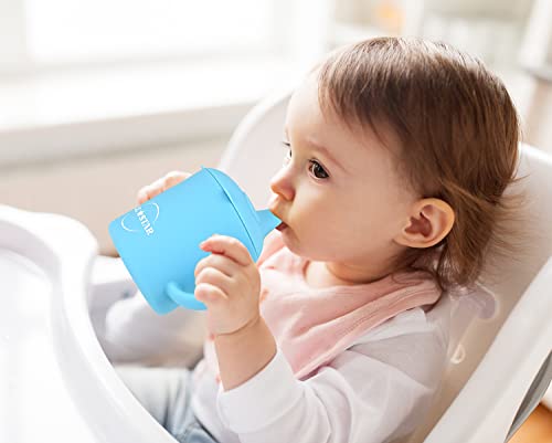 LIL' STAR Silicone Sippy Cup and Snack Cup 2-in-1 | 5oz Sippy Cups for Baby 6+ Months | Spill Proof Sippy Cups for Toddlers | Soft Silicone Baby Training Cup with Handles | BPA Free (Blue)