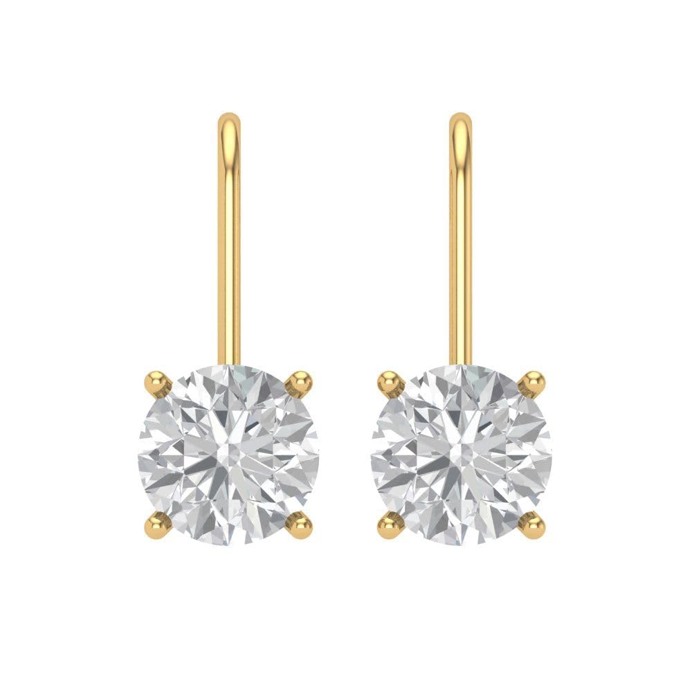 Clara Pucci 3.1 ct Brilliant Round Cut Solitaire VVS1 Moissanite Pair of Lever back Drop Dangle Earrings Solid 18K Yellow Gold