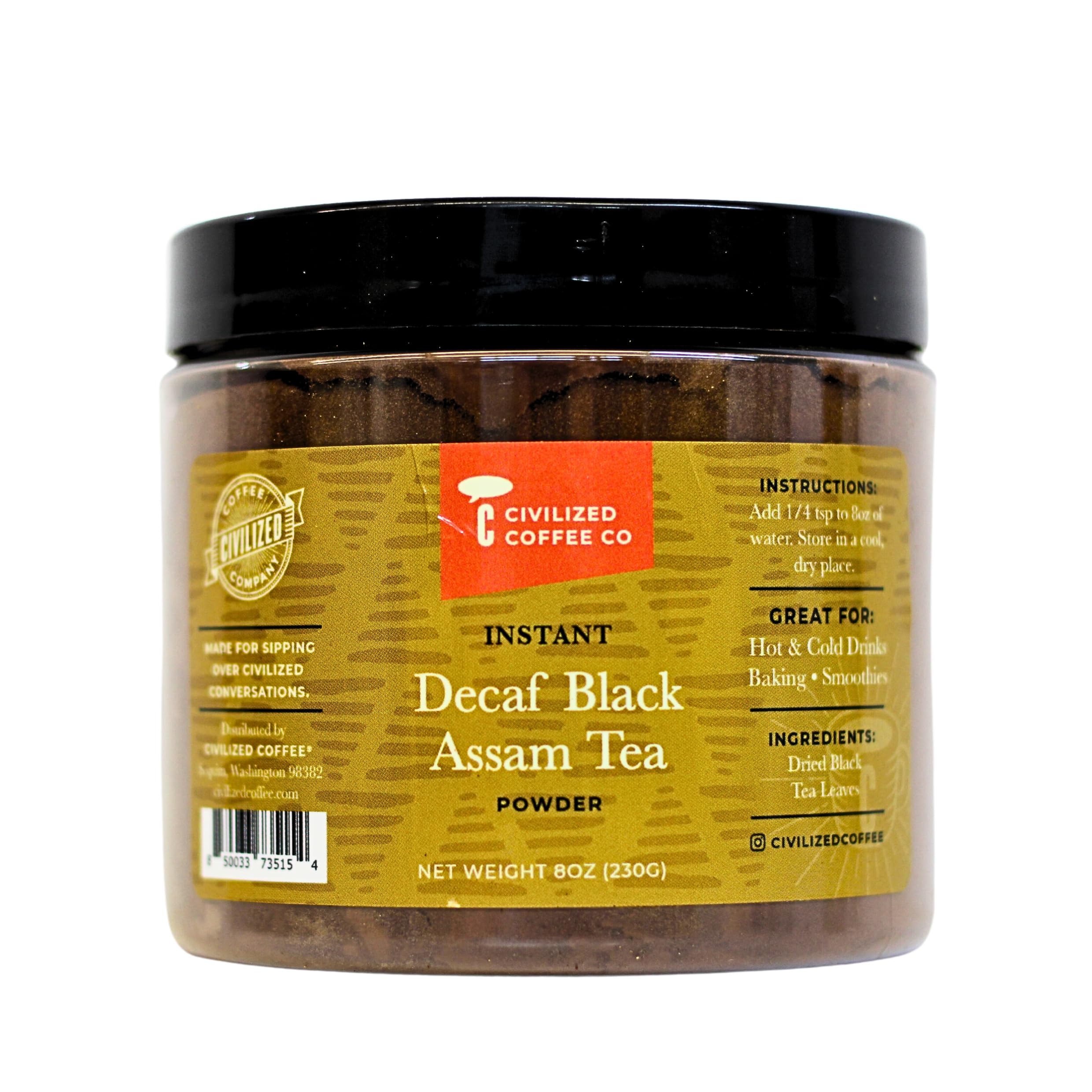 Civilized Coffee Decaffeinated Instant Assam Black Tea Powder for Hot Tea, Iced Tea & Baking (8oz)