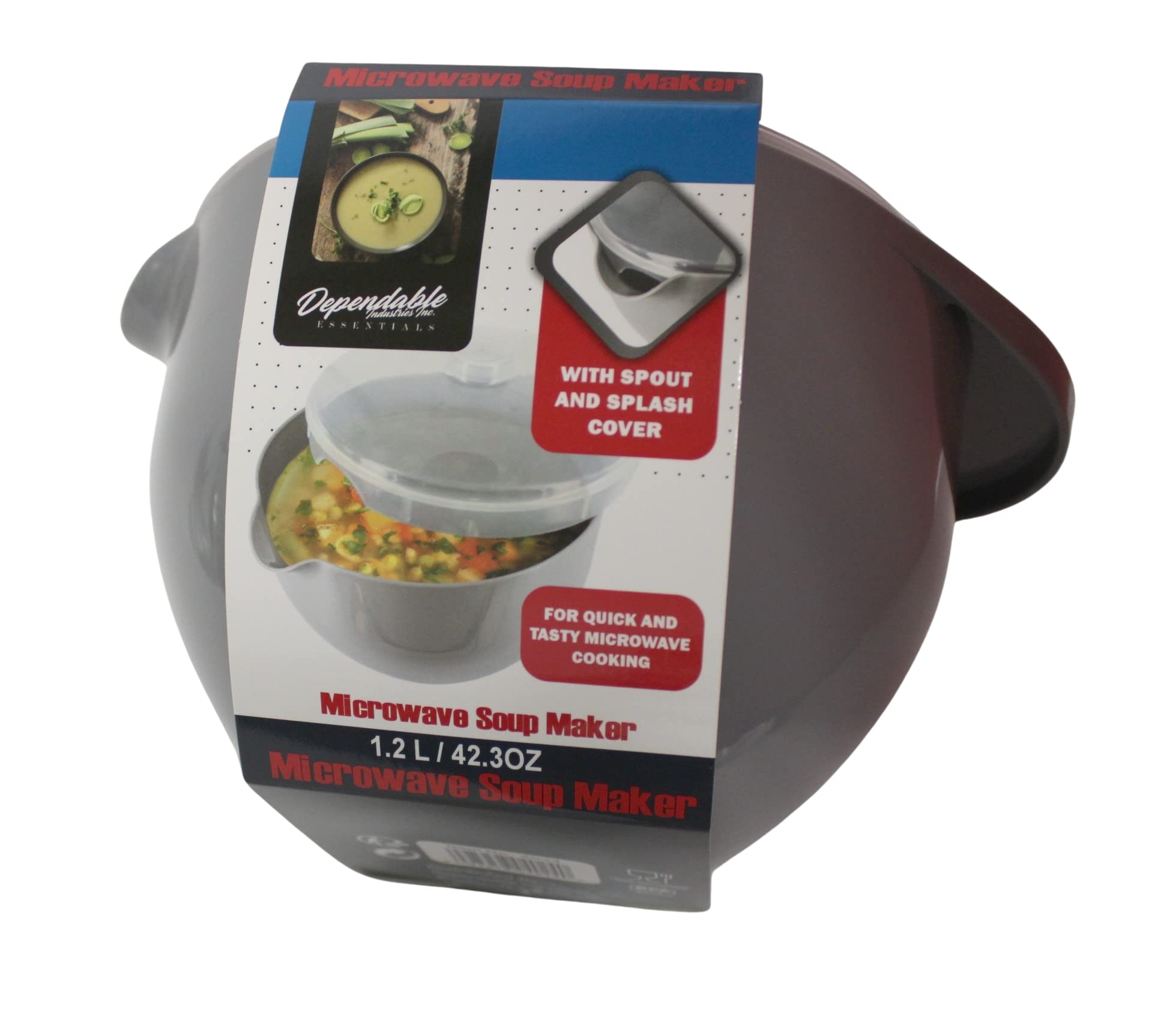 Dependable Industries inc. Essentials Microwave Soup and Stew Maker Microwave Bowl with Spout and Splash Cover Cook Meals In Minutes Rice Pasta Cereal Oats and More 1.2L