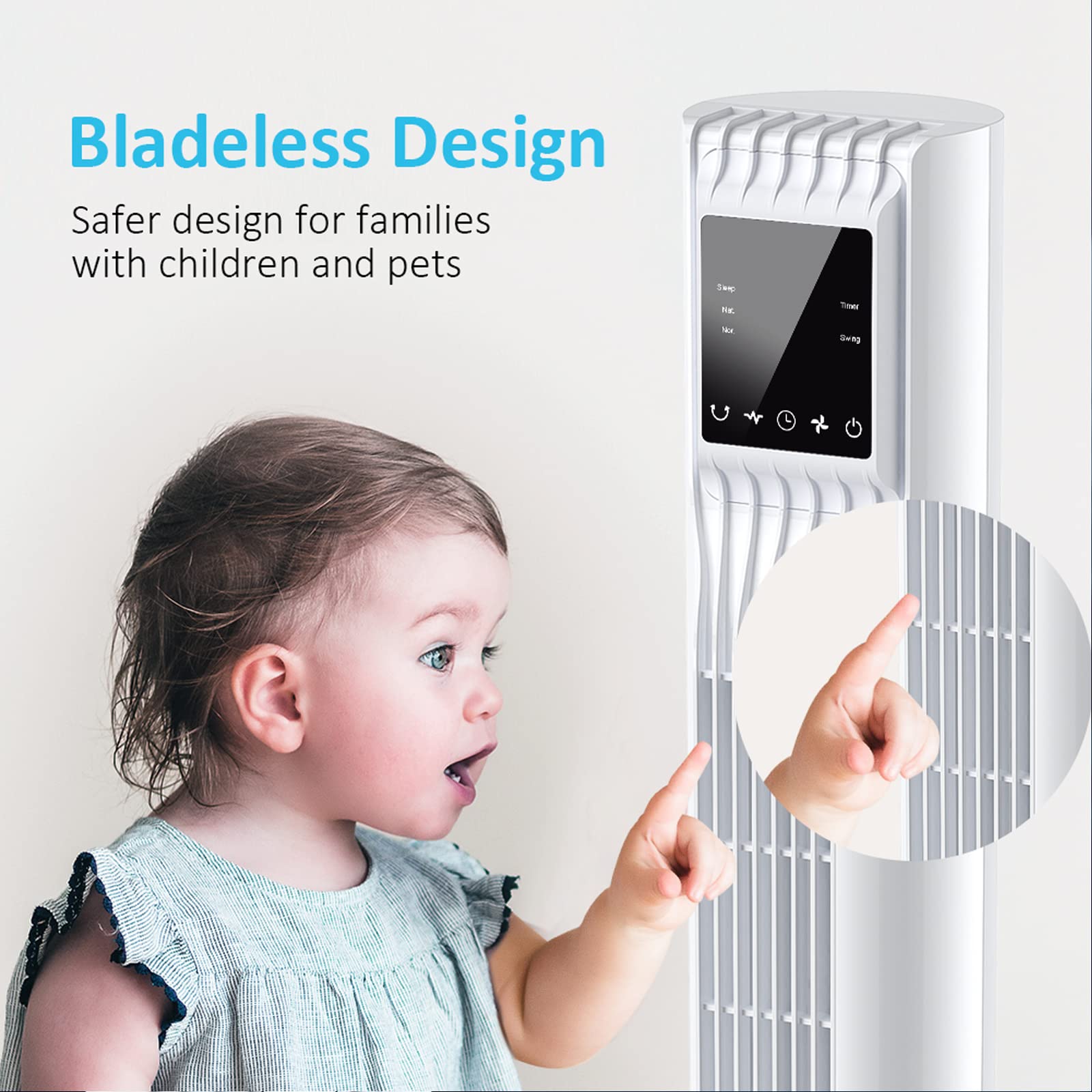 Tower Fan - 36" Bladeless Tower Fan with Remote, 7.5H Timer Quiet Cooling Fan, Oscillating Fan with 3 Speeds & Modes, LED Display, Portable Standing Floor Fan for Home Bedroom Living Room Office