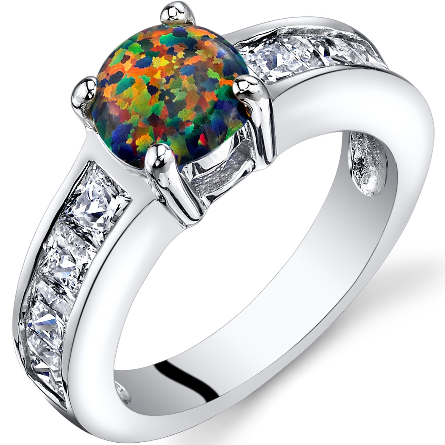 Created Black Opal Mezzo Channel Ring Sterling Silver 1.00 Carats Size 9