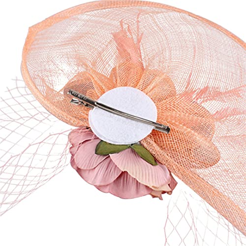 Champagne Flax Yarn Big Hats Women Feather Flower Church for Wedding Hat Cocktail Bride Accessories Yellow One Size