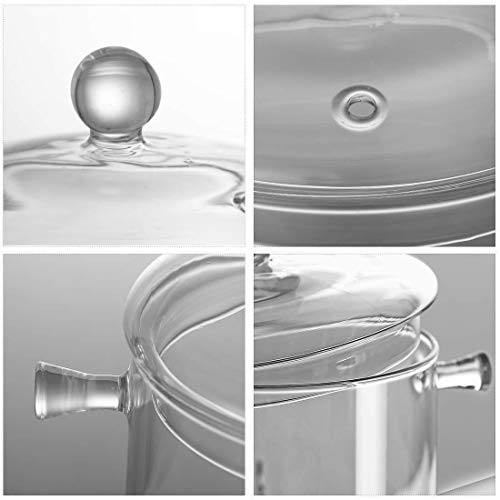 Glass Saucepan with Cover, 1.5L/50 FL OZ Heat-resistant Glass Stovetop Pot and Pan with Lid, The Best Handmade Glass Cookware Set Cooktop Safe for Pasta Noodle, Soup, Milk, Baby Food