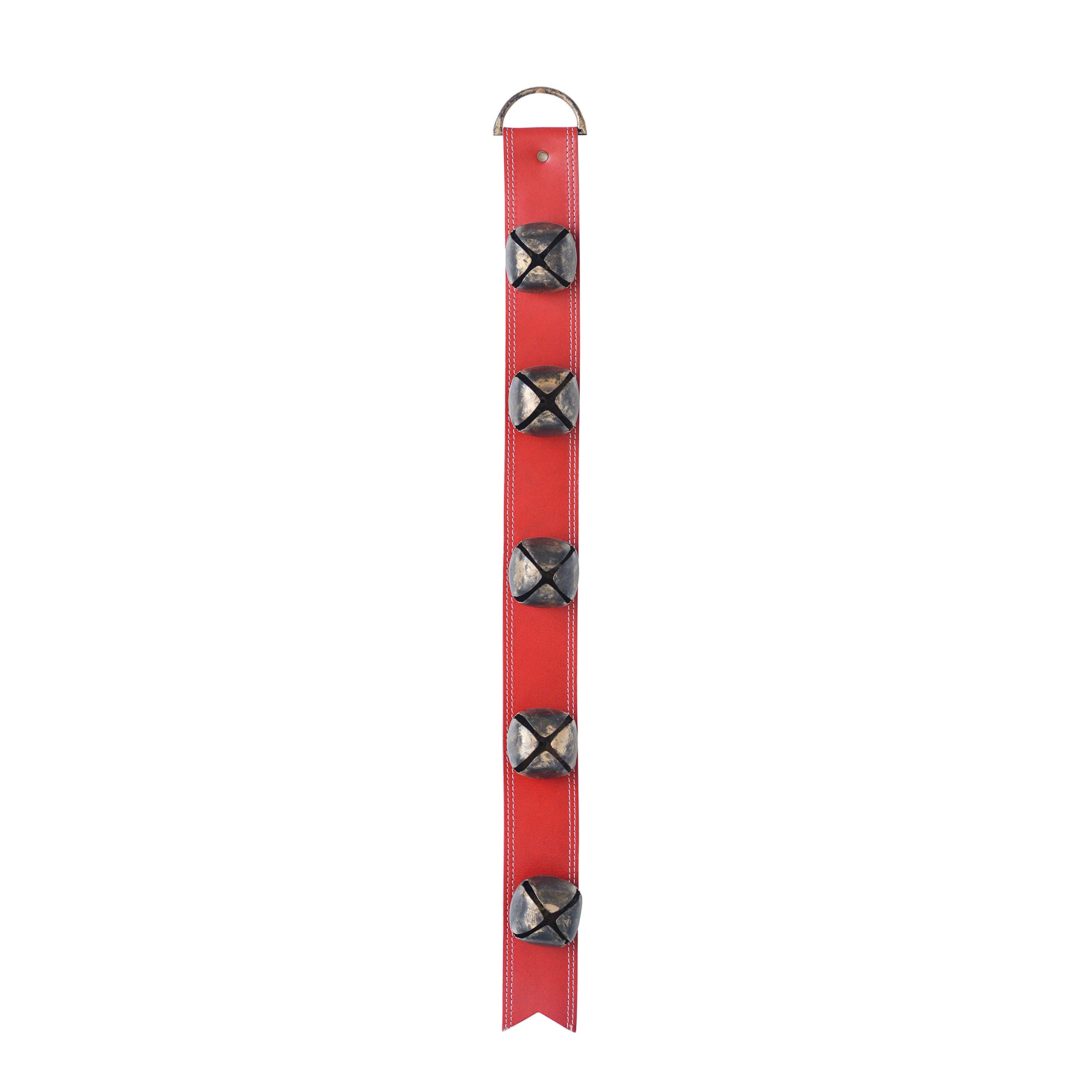 Creative Co-Op 34 Inch Jingle Bells On Red Leather Belt