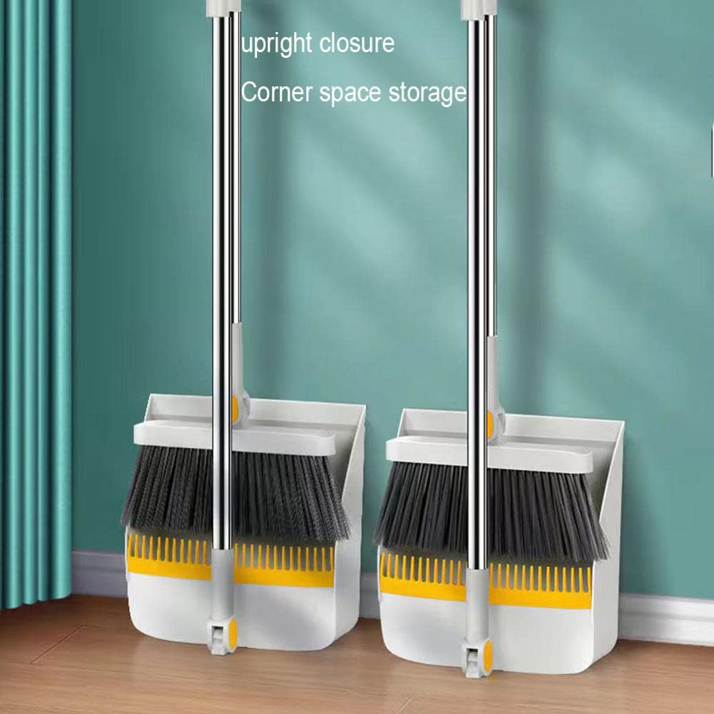 FEMUN Kitchen Broom,Folding Stand Broom Trash can Combination Household Broom Broom Non-Sticky Broom and Trash can Set Outdoor Broom, Broom and Trash can Set for Home, Kitchen, Office, Bathroom