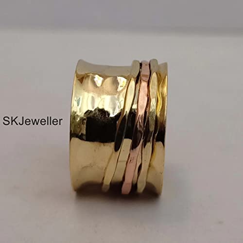 Brass Ring For Women Solid Brass Band, Brass Spinner Ring, Hammered Spinner Ring, Multi Bands Ring, Handmade Ring, Anxiety Ring, Meditation Ring BY SKJEWELLER