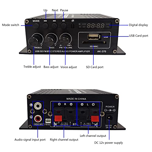 IXUFO Bluetooth Amplifier Mini, Clearly and Reality Hi-Fi Sound, Bass Audio Stereo 2.0 Channel Power Amp RCA AUX 200 Watt for PC TV Home Vehicle