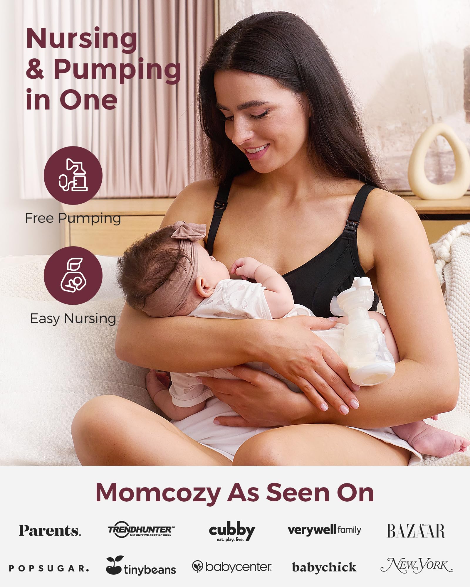 Momcozy Pumping Bra Hands Free, Upgraded Breast Pump Bra with Widened Band, Pumping Nursing Bra in One, Adjustable Straps Bralette