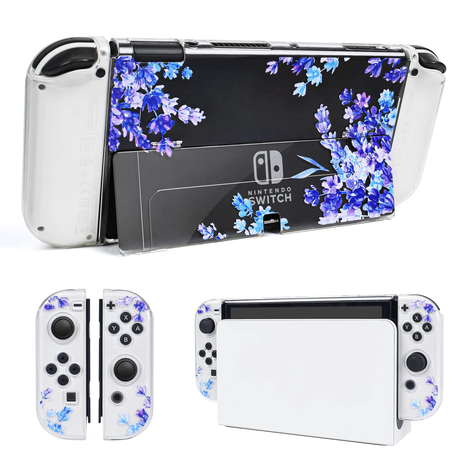 DLseego Peach Blossom Pink Flower Floral Clear Switch OLED Protective Case 2022 Version Anti-Scratch Dockable Console Transparent TPU Shell Soft Shock-Absorption Joy Con Cover for Switch OLED Model