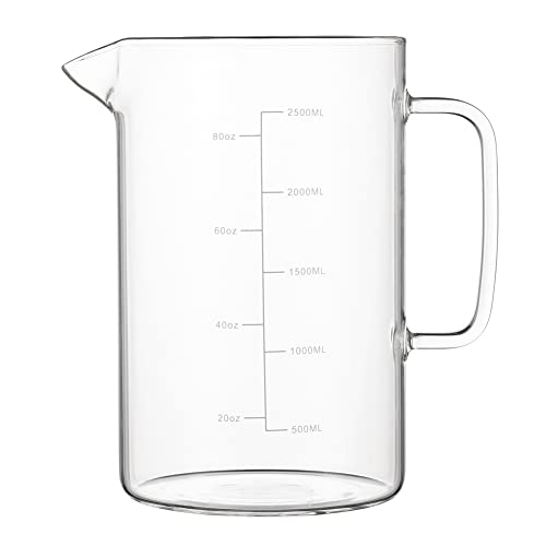 Glass Water Pitcher with Scale Line, Dinner Table Pitcher, Large Serving Carafe for Water, Juice, Sangria, Lemonade, and Milk, Clear Glass Beverage Pitcher (Clear, 85 oz)