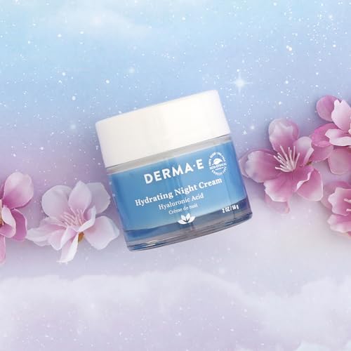 DERMA-E Hydrating Night Cream – Overnight Face Moisturizer with Anti-Aging Hyaluronic and Green Tea Acid to Smooth and Nourish, 2 Oz