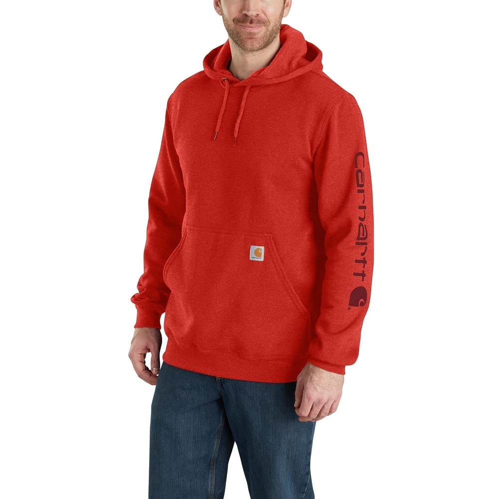 Carhartt Men's Loose Fit Midweight Logo Sleeve Graphic Sweatshirt Closeout, Chili Pepper Heather, Large