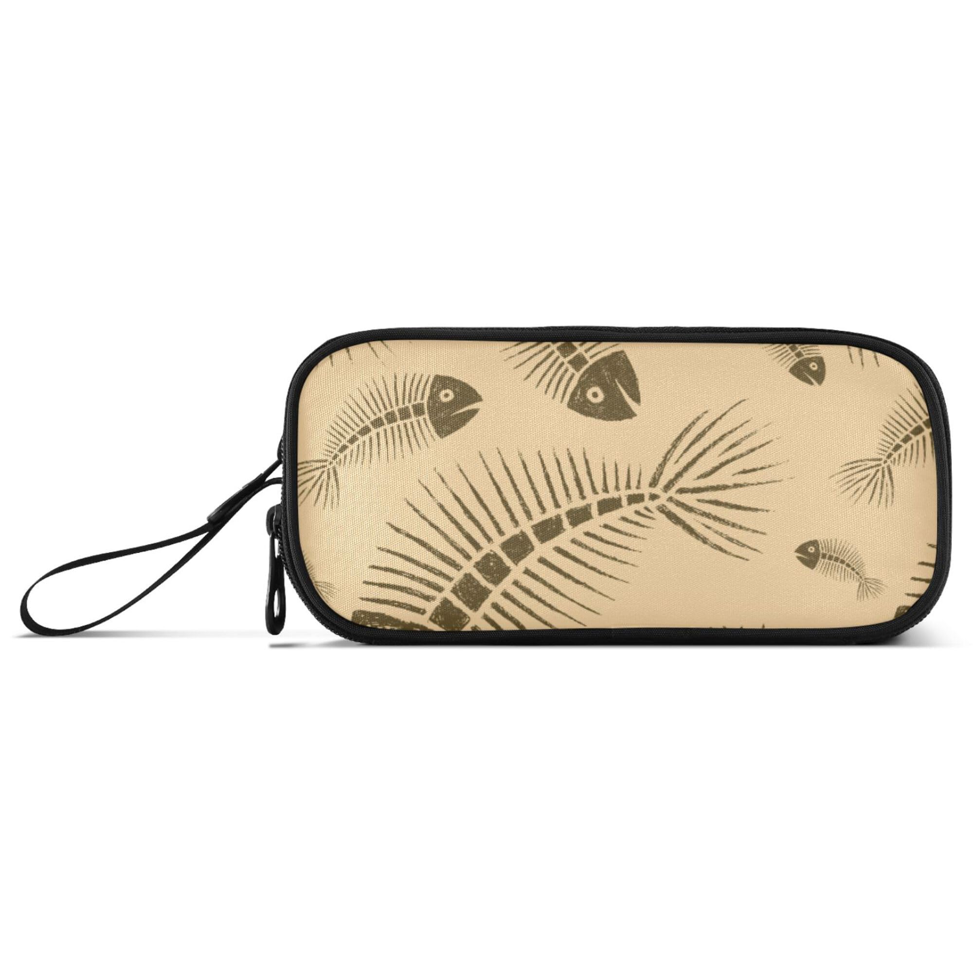 Fisyme Vintage Fish Skeleton Pencil Case Large Capacity Pen Box Makeup Pouch Holder Organizer Stationery Bag for School Office College Traval Adults