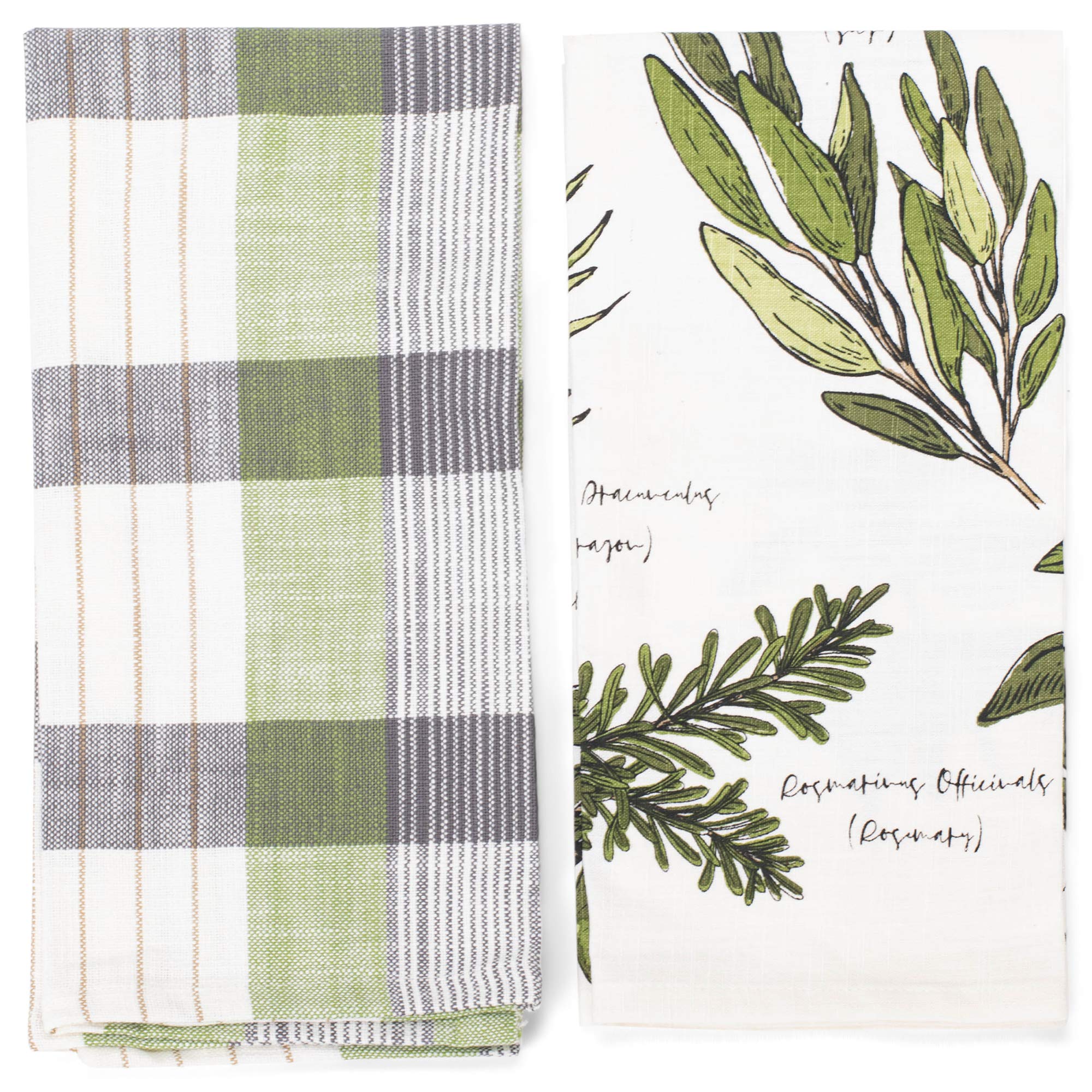 Design Imports Moss Green Plaid Herb 28 x 18 Cotton Decorative Hanging Dishtowel Set 2