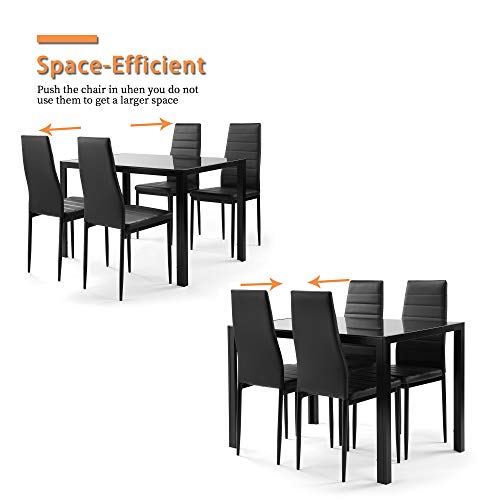 IANIYA Dining Room Table,Kitchen Table, Square Glass Kitchen Table with 4 Chair Black