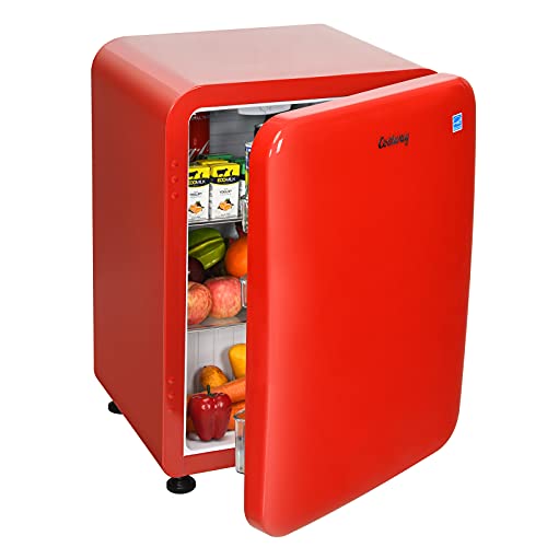 COSTWAY Compact Refrigerator, 2.4 cu ft. Single Door Small Fridge with Auto Defrost, Adjustable Temperature 32℉ to 50℉, Reversible Door, Removable Glass Shelves, Mini Fridge for Bedroom, Apartment, Red