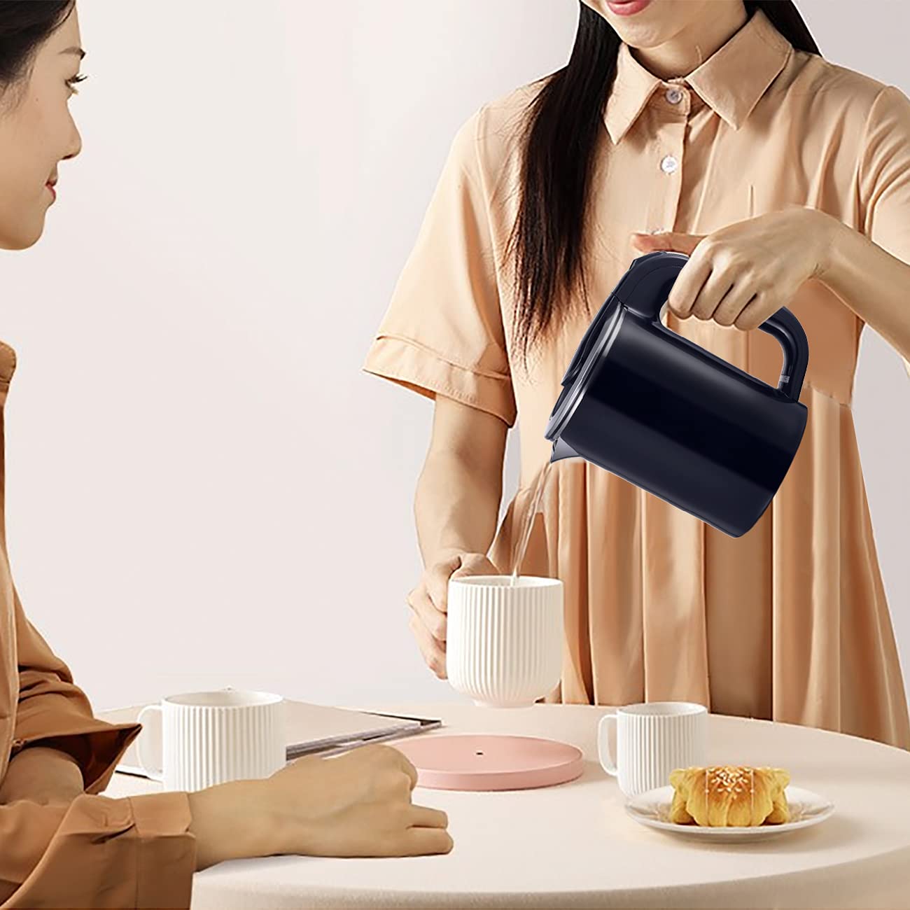 Eglaf 0.5L Small Electric Kettle - Portable Mini Stainless Steel Travel Kettle - Water Touch Inner Surface without Plastic & Cool Touch Outer Surface (Dark blue)
