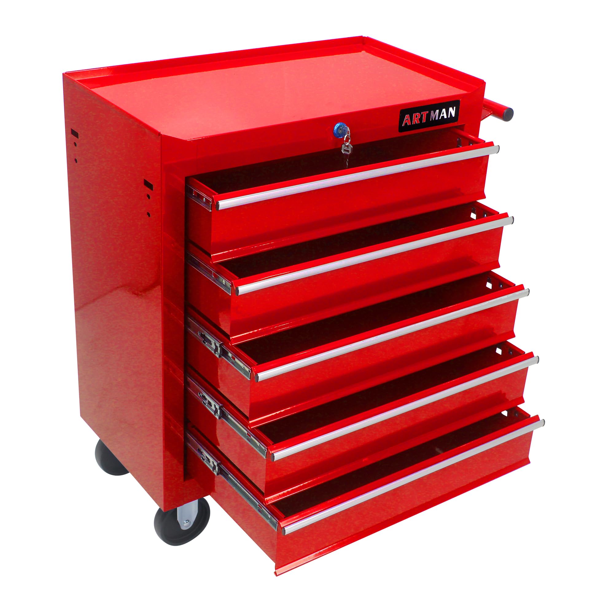 Campfun Rolling Tool Cart 7-Drawer, Metal Tool Storage Organizer Trolley with Interlock System and Wheels, Multifunctional Mechanic Tool Chest for Garage, Warehouse, Workshop, Repair Shop, Blue