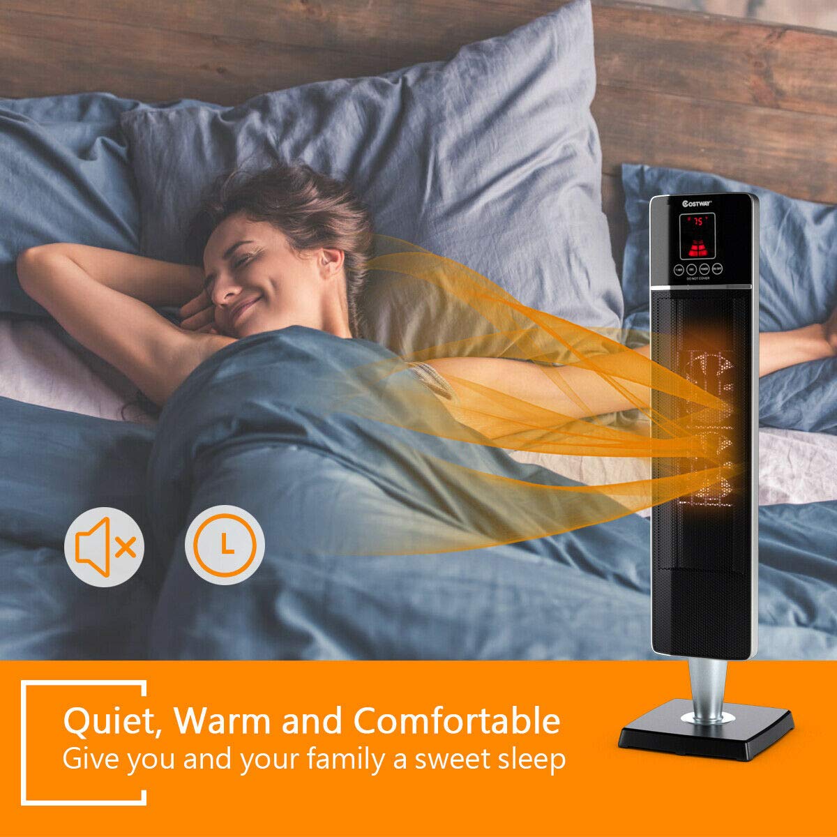 COSTWAY Oscillating Ceramic Tower Heater, 30.5-Inch Portable Room Heater 750W/1500W with 8H Timer, Adjustable Thermostat & Wireless Remote Control, Overheat & Tip-Over Protection for Indoor, Black