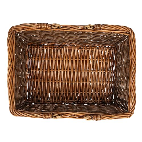 Household Essentials Woven Market Basket, Handwoven Willow Weave, Stylish Handles with Durable Metal Anchors, Classic and Versatile, Attractive, Spacious, Lightweight, Brown Stain