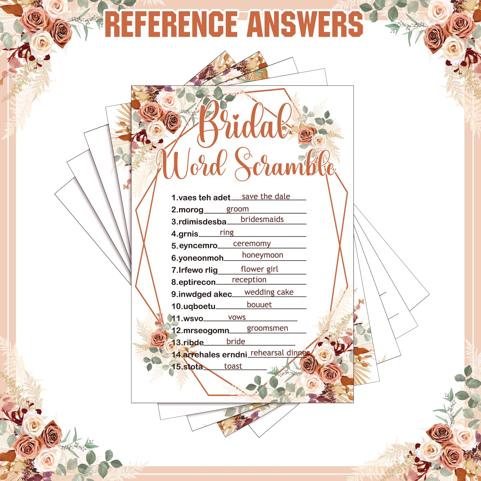 Estune 331 Pcs Bridal Shower Games Supplies, 5 Sets 250 Pcs Wedding Games Cards 1 Put a Ring on It Bridal Shower Games with 60 Pcs Rings and 20 Pcs Pencils(Boho Style)