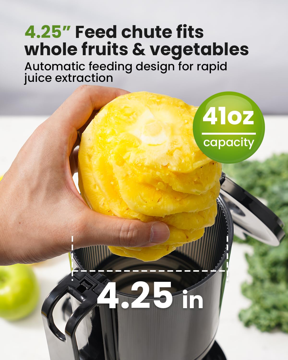 GDOR Cold Press Juicer with 4.25'' Feed Chute, Masticating Juicer Machines Fits Whole Fruits and Vegetables, Self Feeding Slow Juicer with Low Noise, Silver