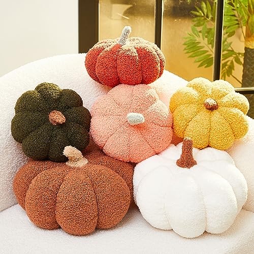 Juexica 6 Pcs 3 Pcs Halloween Stuffed Pumpkin Fluffy Plush Toy 3D Shaped Decorative Thanksgiving Pillow Soft Cute Throw Kids Toddlers Babies, 11 Inches, 7 Inches (Retro Color)